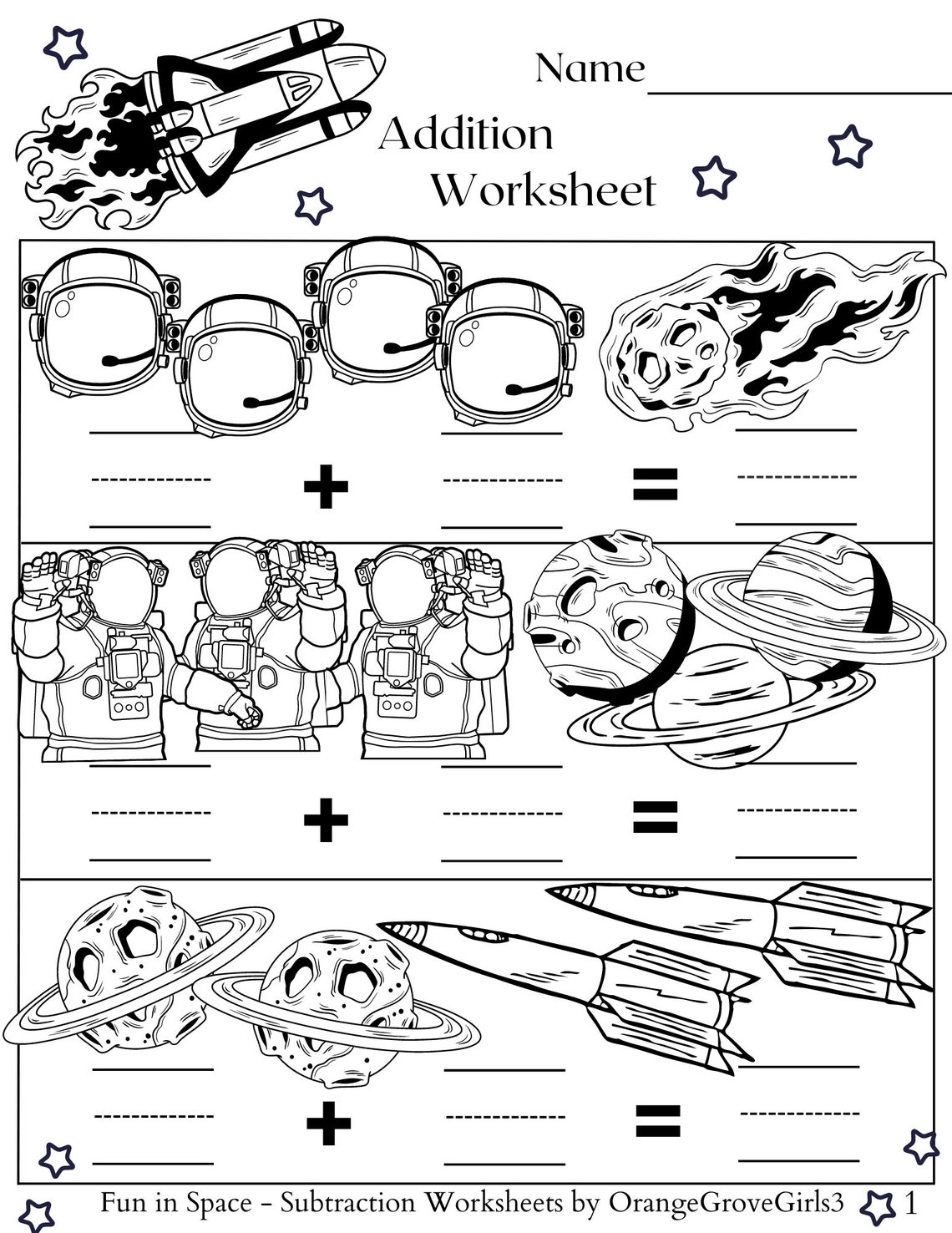 Addition Worksheets Space Theme 10 Pages Math Bundle Preschool ...