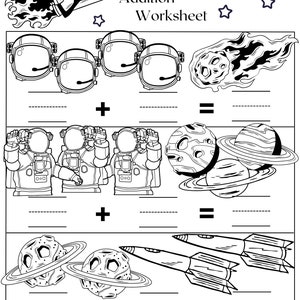 Addition Worksheets Space Theme 10 Pages Math Bundle Preschool ...