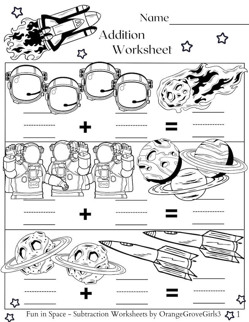 Addition Worksheets Space Theme 10 Pages Math Bundle Preschool ...