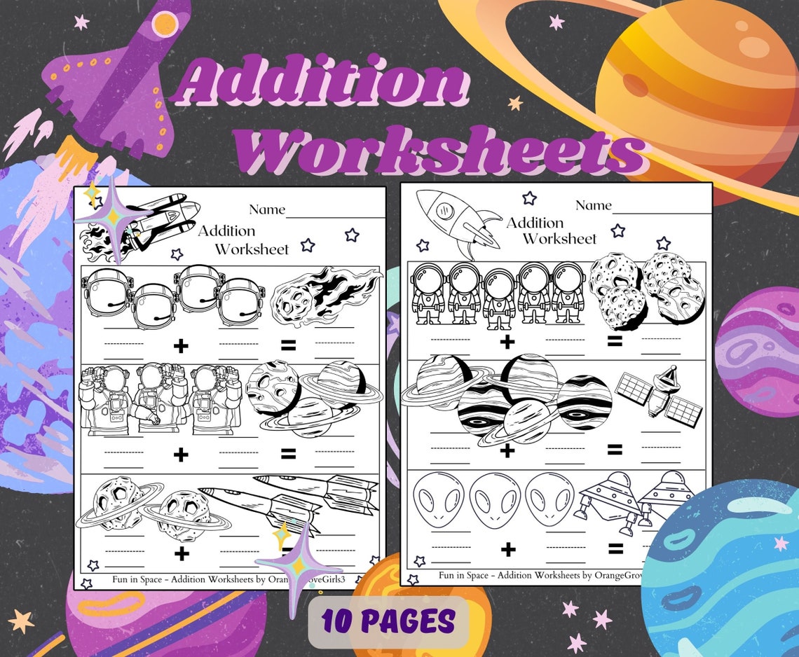 Addition Worksheets Space Theme 10 Pages Math Bundle Preschool ...