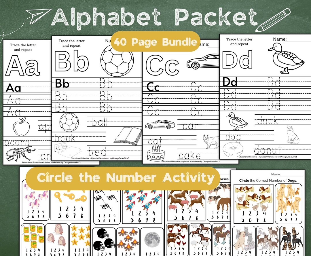 Alphabet Practice Worksheets and Counting Activity Bundle 40 Pages ...