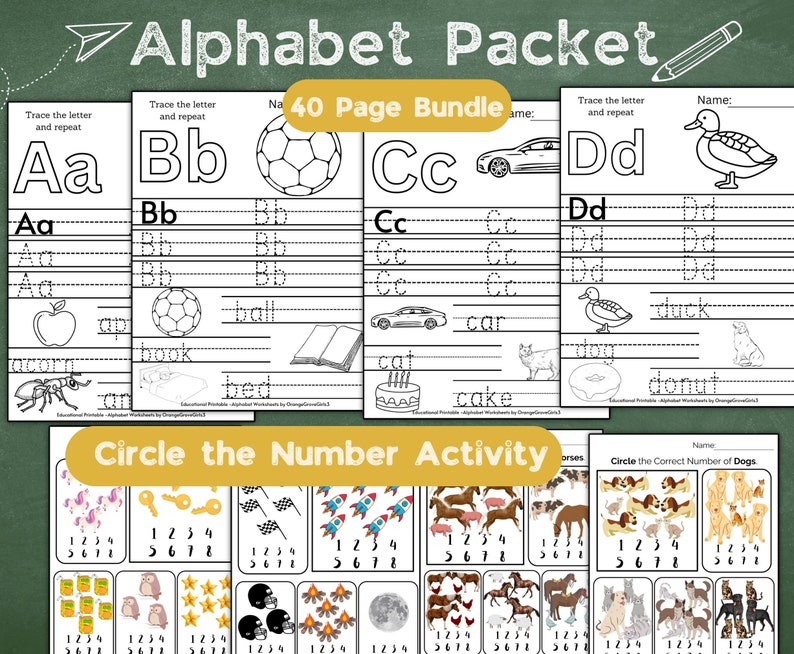 Alphabet Practice Worksheets and Counting Activity Bundle 40 Pages ...