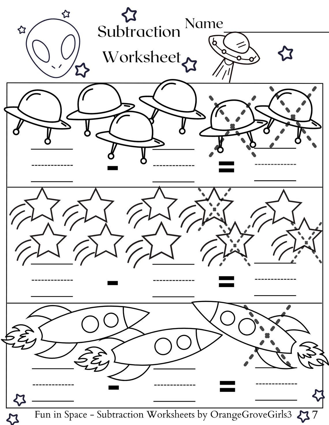 Subtraction Worksheets Outer Space Theme 10 Pages Math Bundle Learning ...