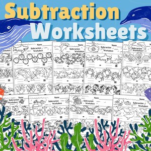 Subtraction Worksheets Ocean Animals 20 Pages Preschool Kindergarten ...