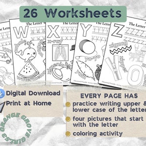 Alphabet Coloring Pages Practice Trace Worksheets ABC Worksheets Bundle ...