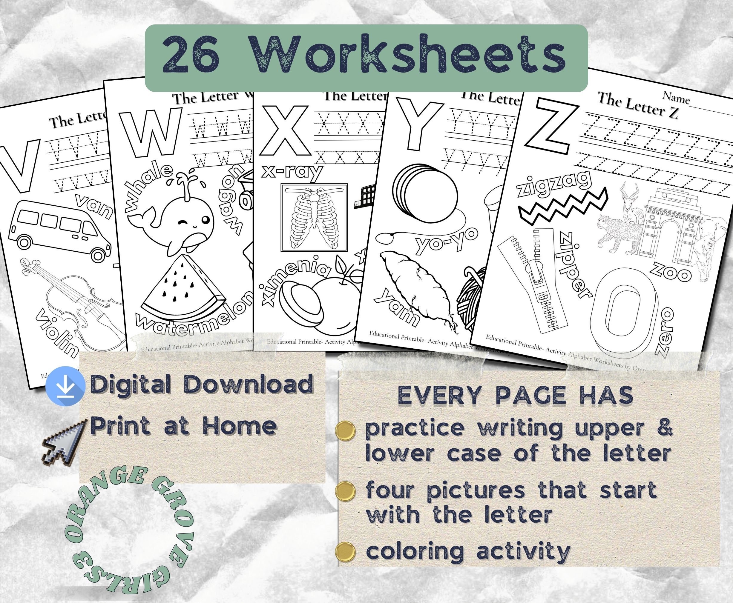 Alphabet Coloring Pages Practice Trace Worksheets ABC Worksheets Bundle ...