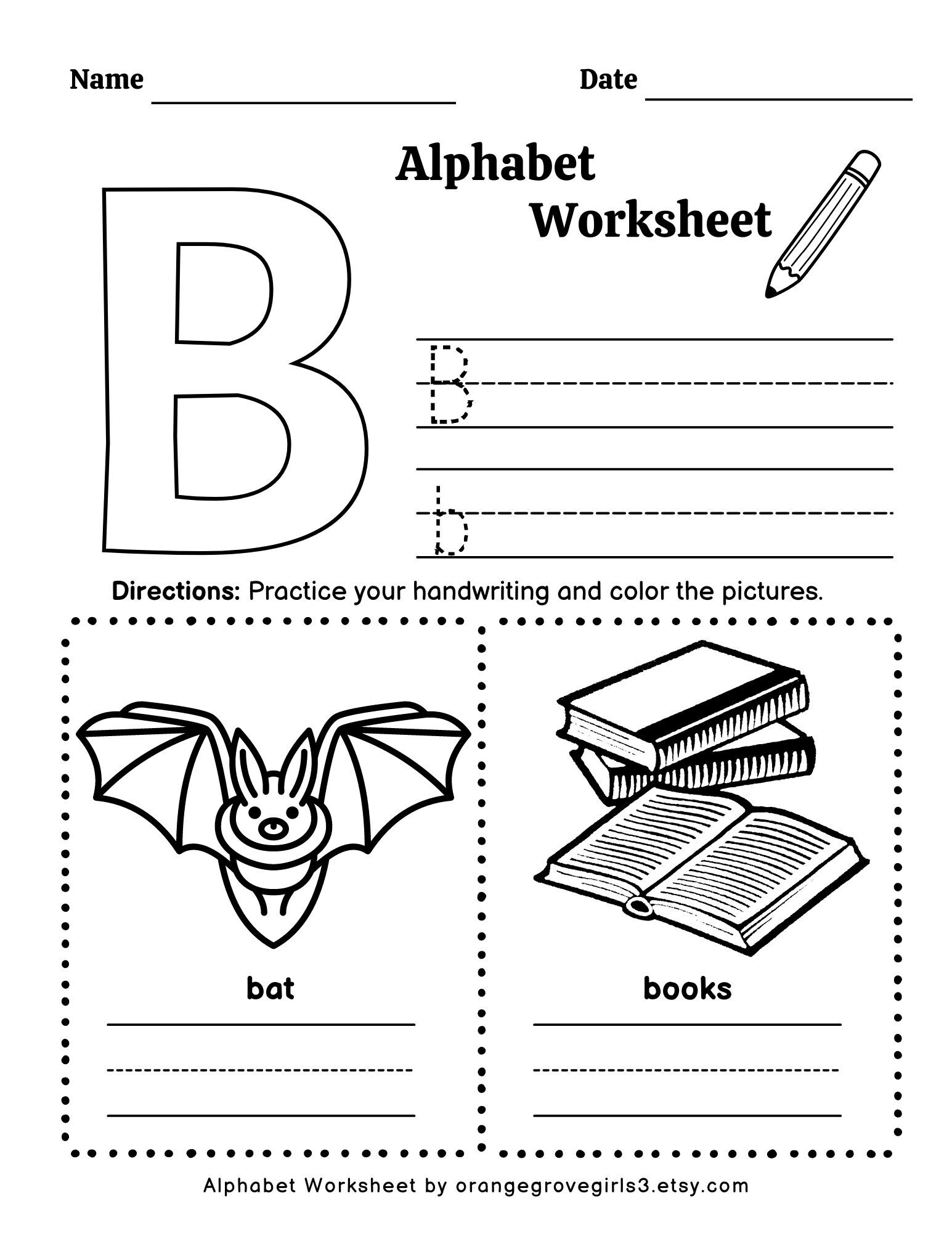 Alphabet Worksheets Trace and Color 26 Page Bundle Printable Practice ...