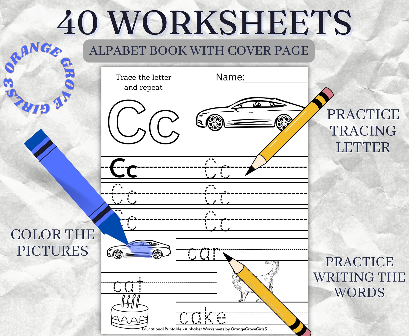 Alphabet Practice Worksheets and Counting Activity Bundle 40 Pages ...