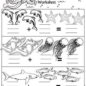 Addition Worksheets 20 Pages Ocean Animals Printable Learning Packet ...