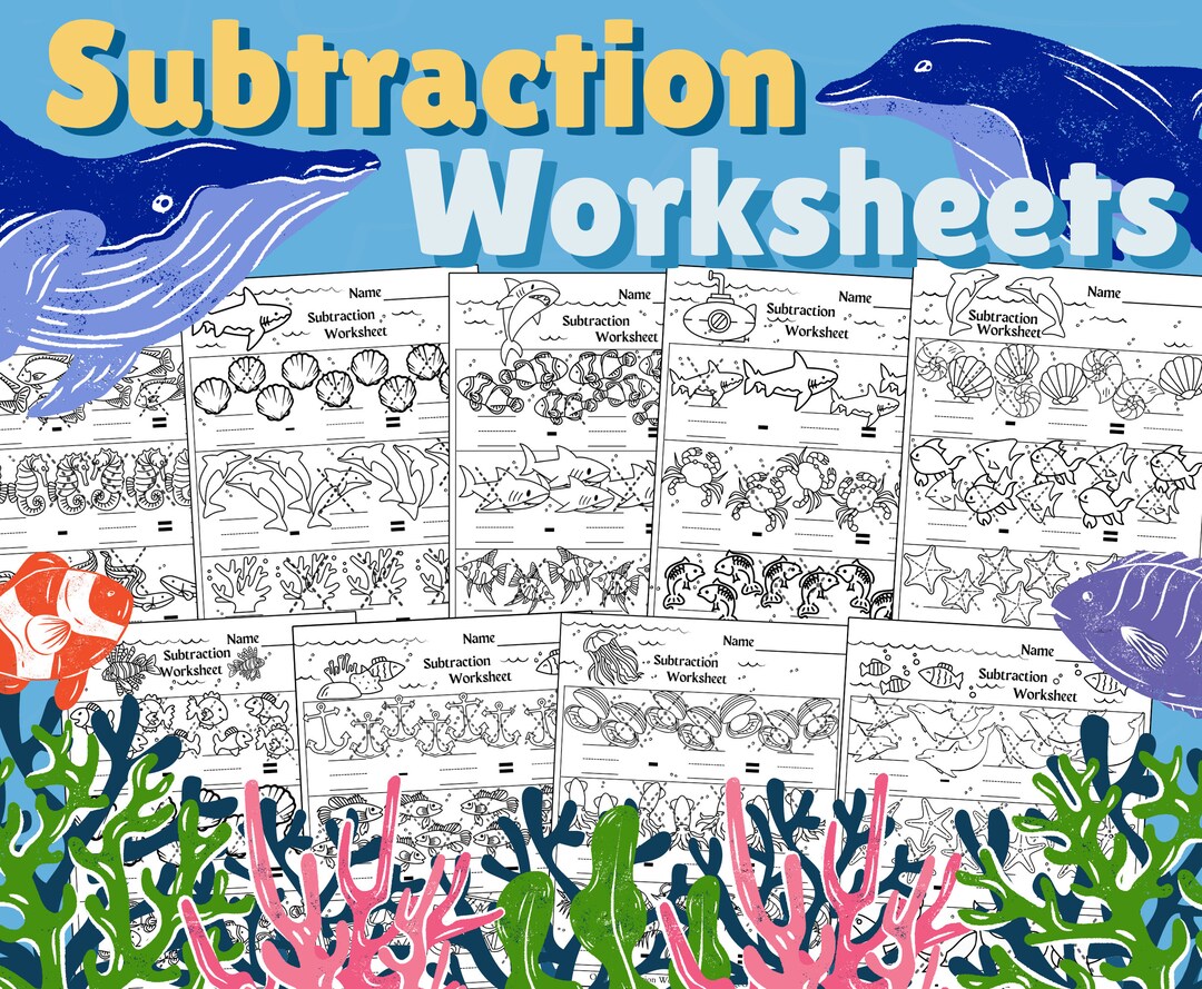 Subtraction Worksheets Ocean Animals 20 Pages Preschool - Etsy