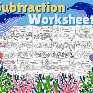 Subtraction Worksheets Ocean Animals 20 Pages Preschool - Etsy