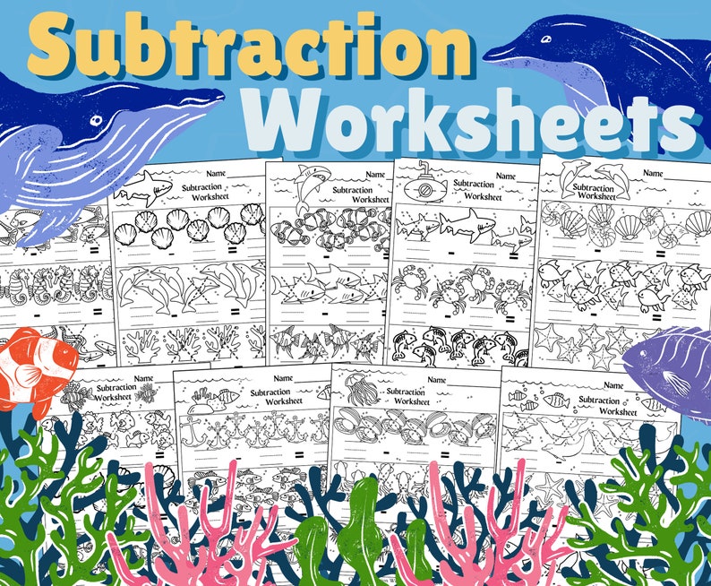 Subtraction Worksheets Ocean Animals 20 Pages Preschool - Etsy