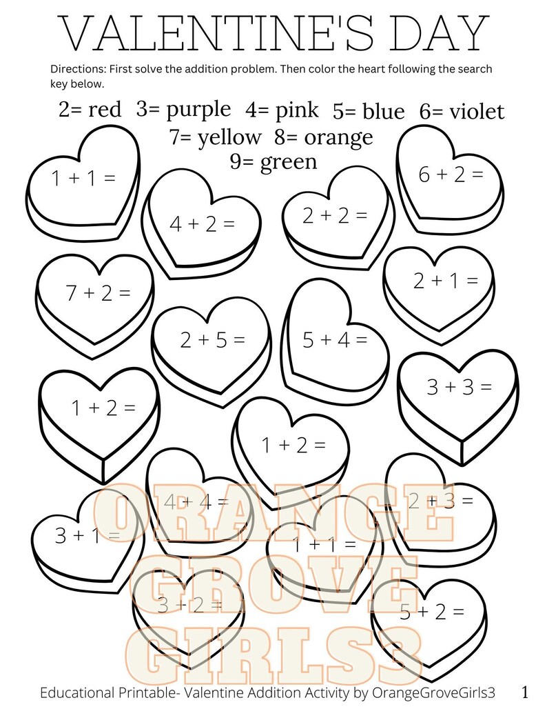 Valentine's Day Addition Worksheets Heart Candy 15 Pages - Etsy