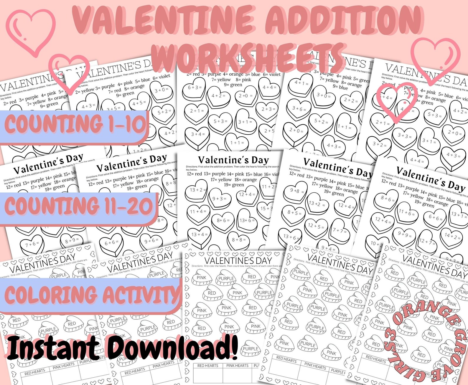 Valentine's Day Addition Worksheets Heart Candy 15 Pages Coloring ...