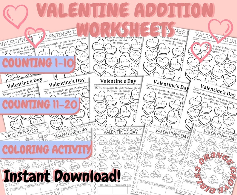 Valentine's Day Addition Worksheets Heart Candy 15 Pages Coloring ...