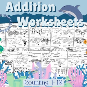 Addition Worksheets 20 Pages Ocean Animals Printable Learning Packet ...