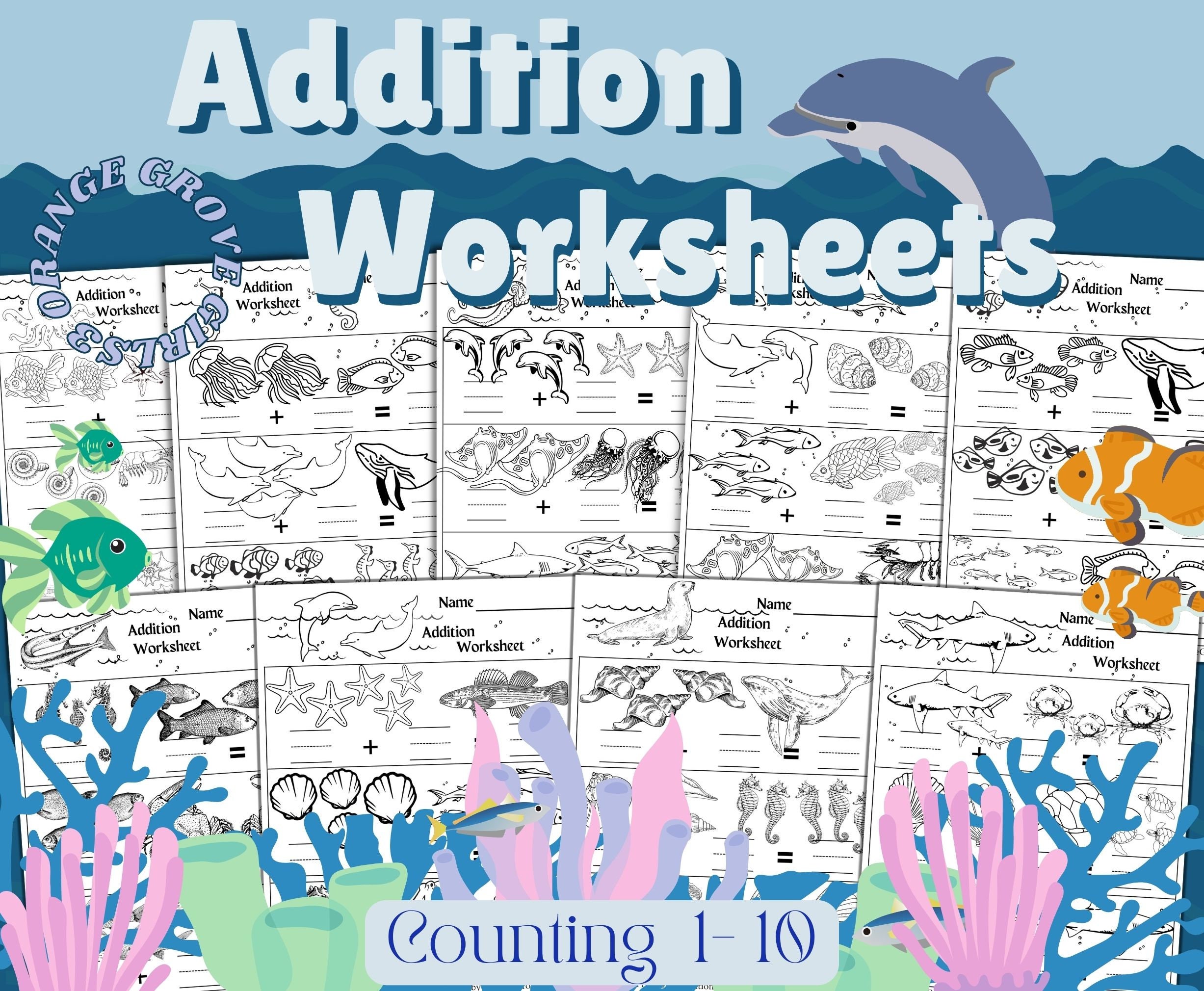 Addition Worksheets 20 Pages Ocean Animals Printable Learning Packet ...