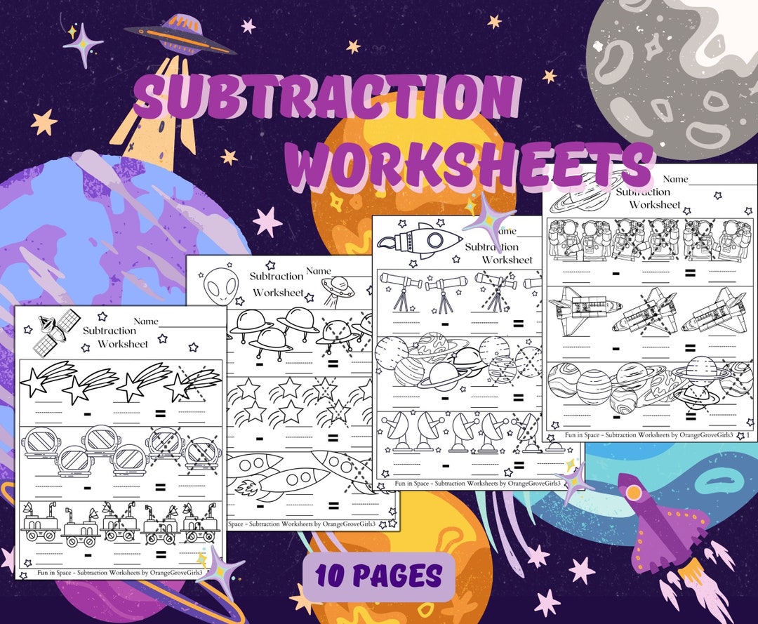 Subtraction Worksheets Outer Space Theme 10 Pages Math Bundle Learning ...