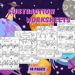 Subtraction Worksheets Outer Space Theme 10 Pages Math Bundle Learning ...
