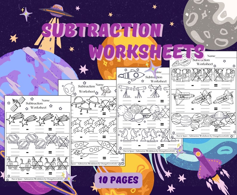Subtraction Worksheets Outer Space Theme 10 Pages Math Bundle Learning ...