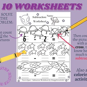 Subtraction Worksheets Outer Space Theme 10 Pages Math Bundle Learning ...