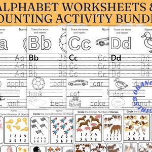 Alphabet Practice Worksheets and Counting Activity Bundle 40 - Etsy