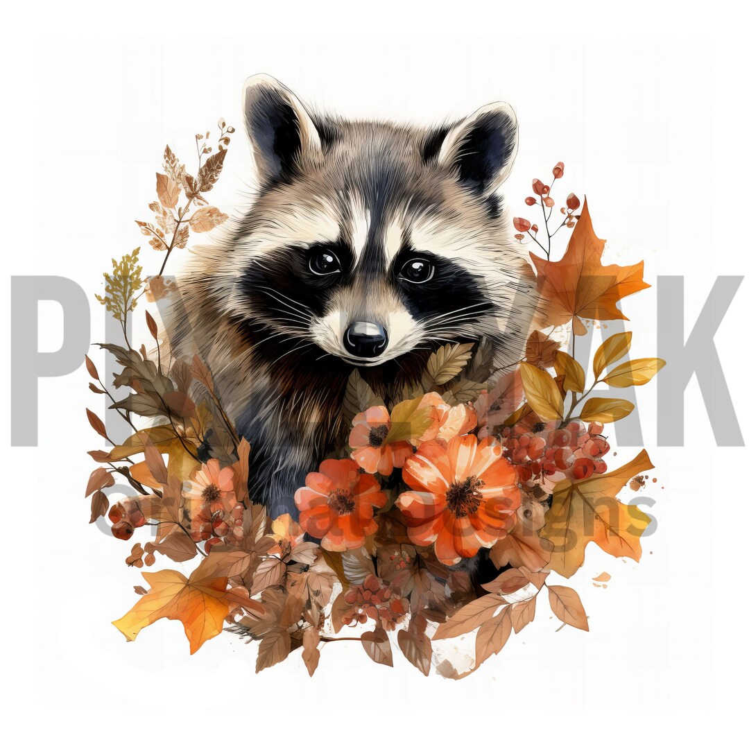 Raccoon Fall Florals Png Digital Download, Raccoon Sublimation Png ...