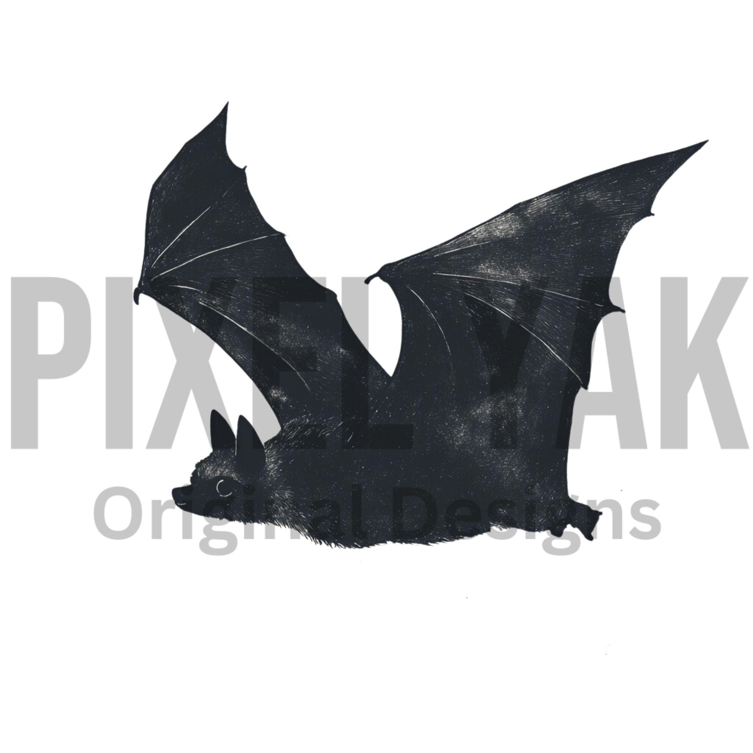 Cute Bat PNG, Bat Flying Digital Download, Black and White Bat ...