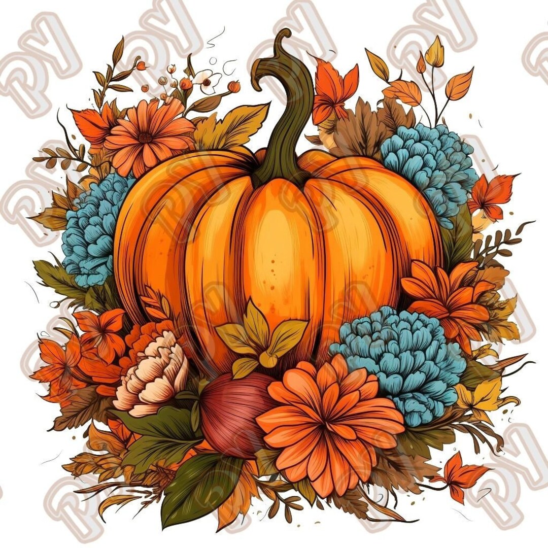 Pumpkin Florals PNG, Autumn Sublimation Design, Fall PNG, Halloween ...