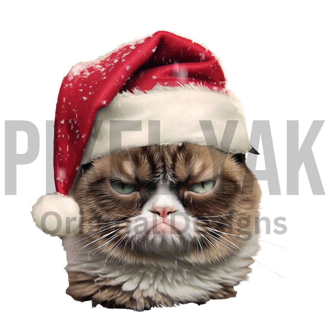Moody Cat Christmas Clipart, Funny Winter Holiday Cat Clipart, Card ...