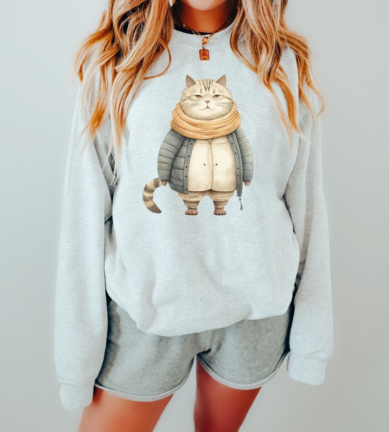 Fat Cat Wearing Sweater Womens Sweatshirt, Cold Weather Cat, Cat ...