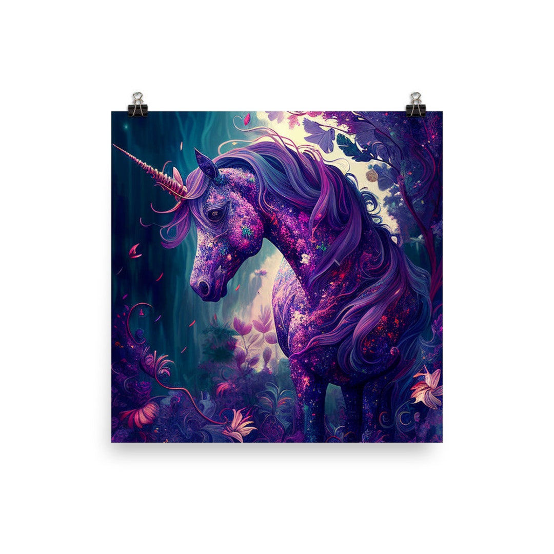 Unicorn Violet Poster, Unicorn Poster, Unicorn Wall Art, Fantasy Poster ...