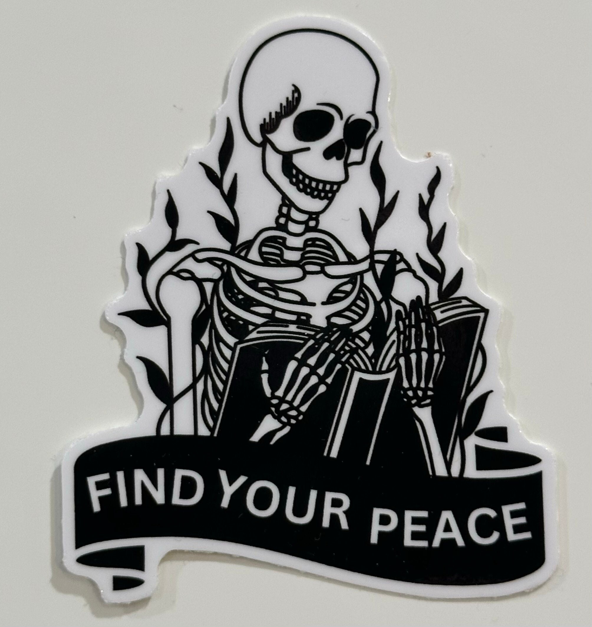 3-inch Vinyl Decal: Skeleton Reading 'find Your Peace' Literary ...