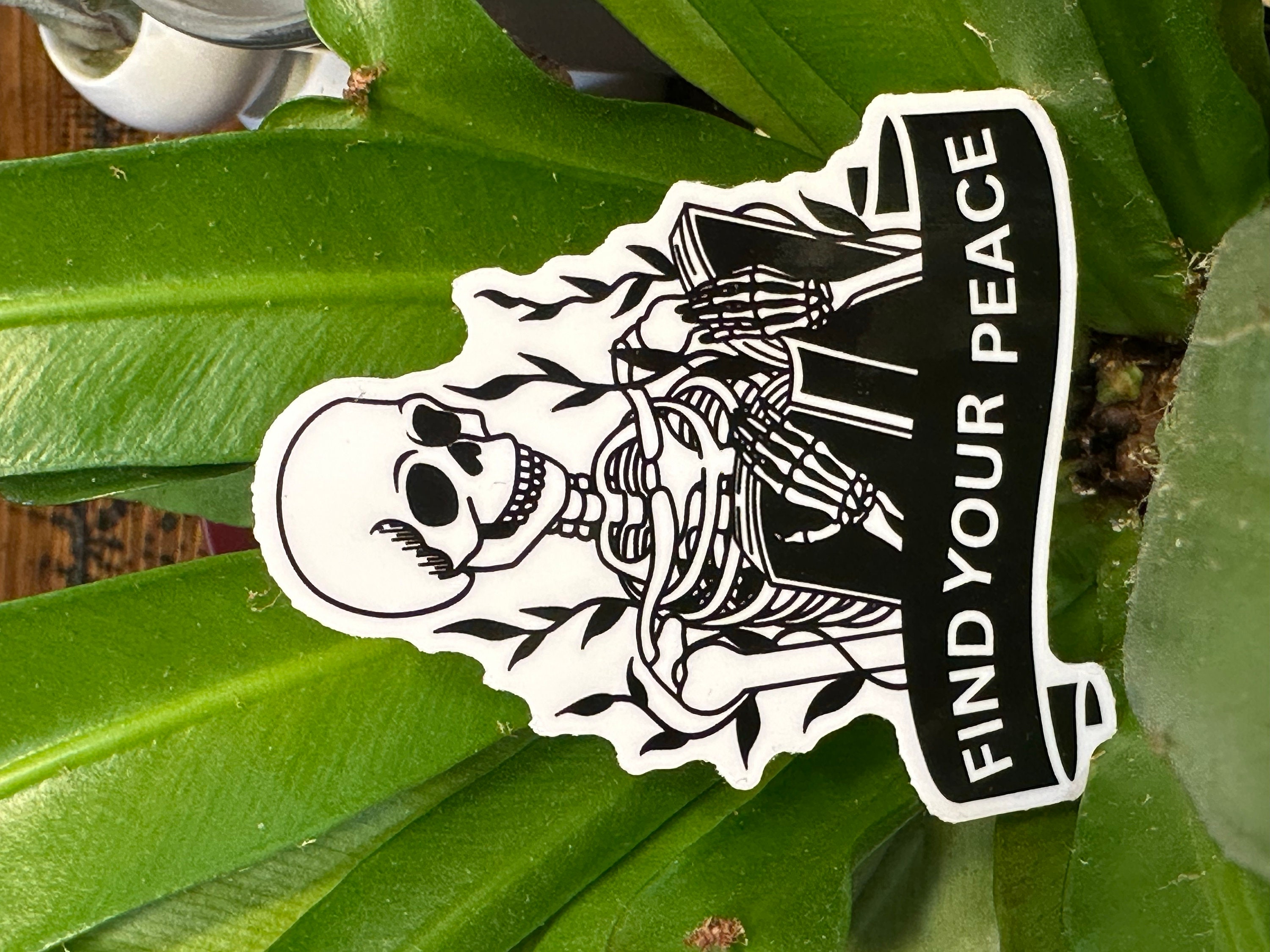 3-inch Vinyl Decal: Skeleton Reading 'find Your Peace' Literary ...