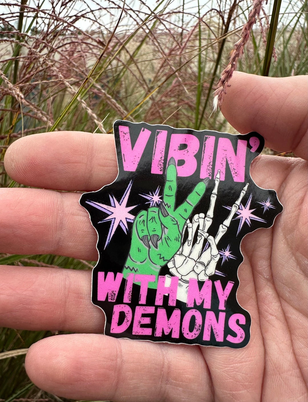 Skeleton and Zombie Peace Sign Sticker - 3 Inch Vinyl, Vibin' With My ...