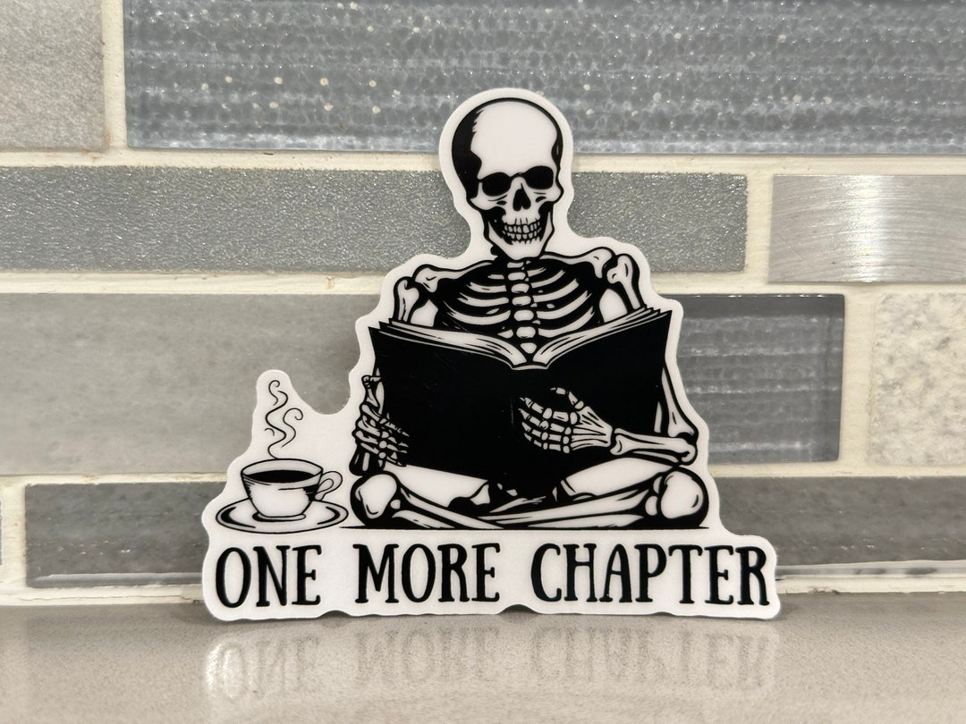 Skeleton Reading With Coffee Sticker - 3 Inch Clear Vinyl, 'one More ...