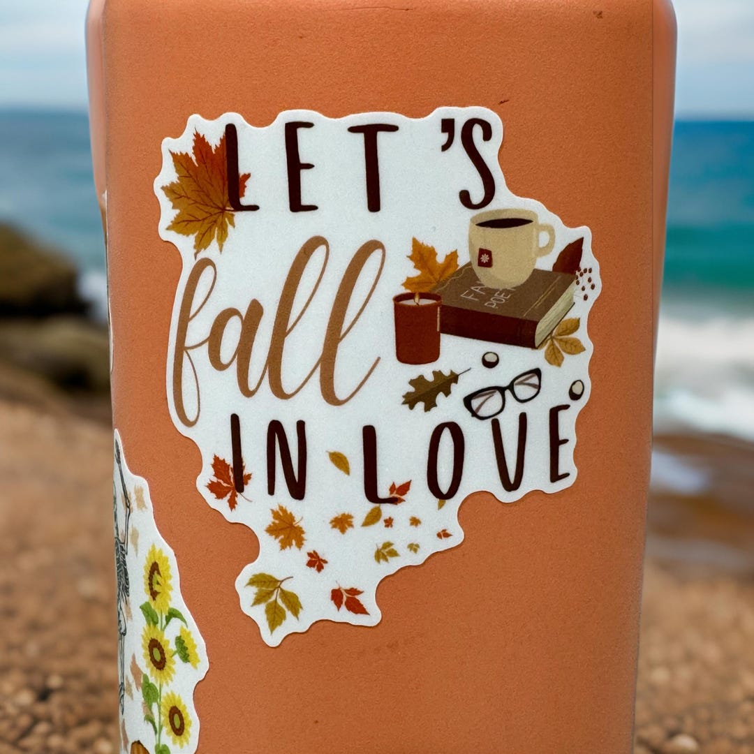 Let's Fall in Love Sticker: Cozy Autumn Coffee & Reading Vinyl Decal - Etsy