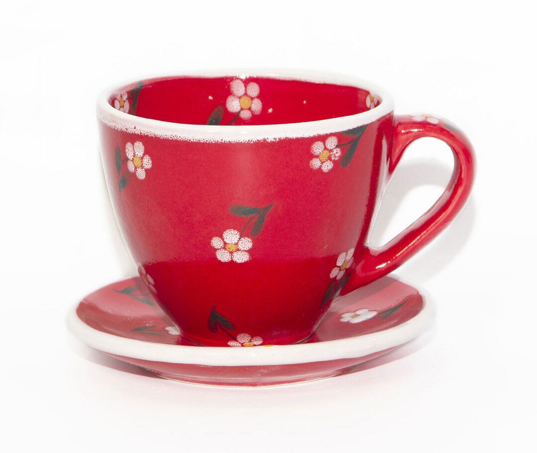 Charming Red Ceramic Tea Set With Daisies Handcrafted by Anastasiia ...