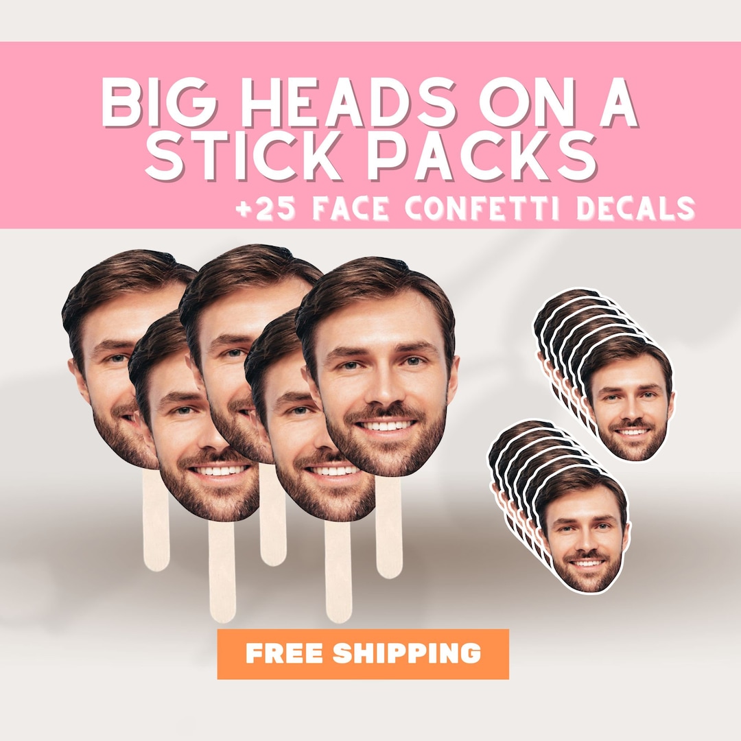 Custom Heads on a Stick With Confetti Stickers, Birthday Custom ...