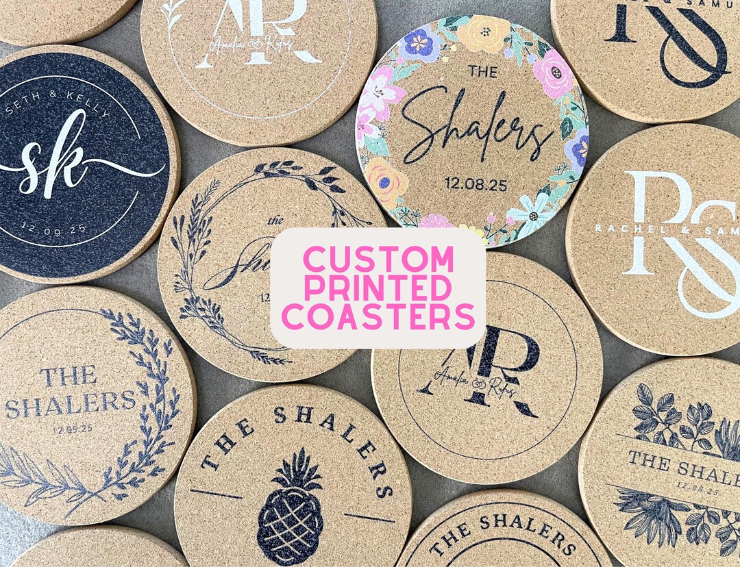 Custom Color Printed Cork Coaster Set: Custom Coasters, Wedding Favors ...
