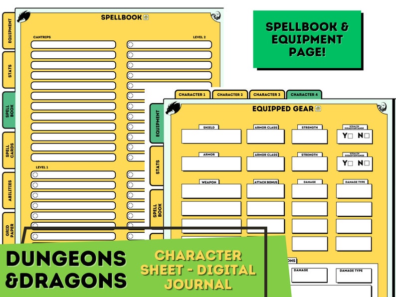 Hoja de personajes DnD para DnD Digital Journal Dungeons & Dragons Game ...