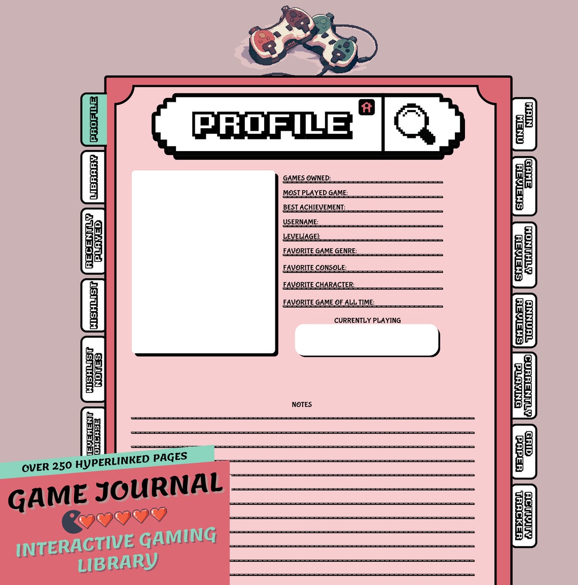 Video Game Notebook Journal Birthday Gift for Gamer Cute Pastel RPG ...
