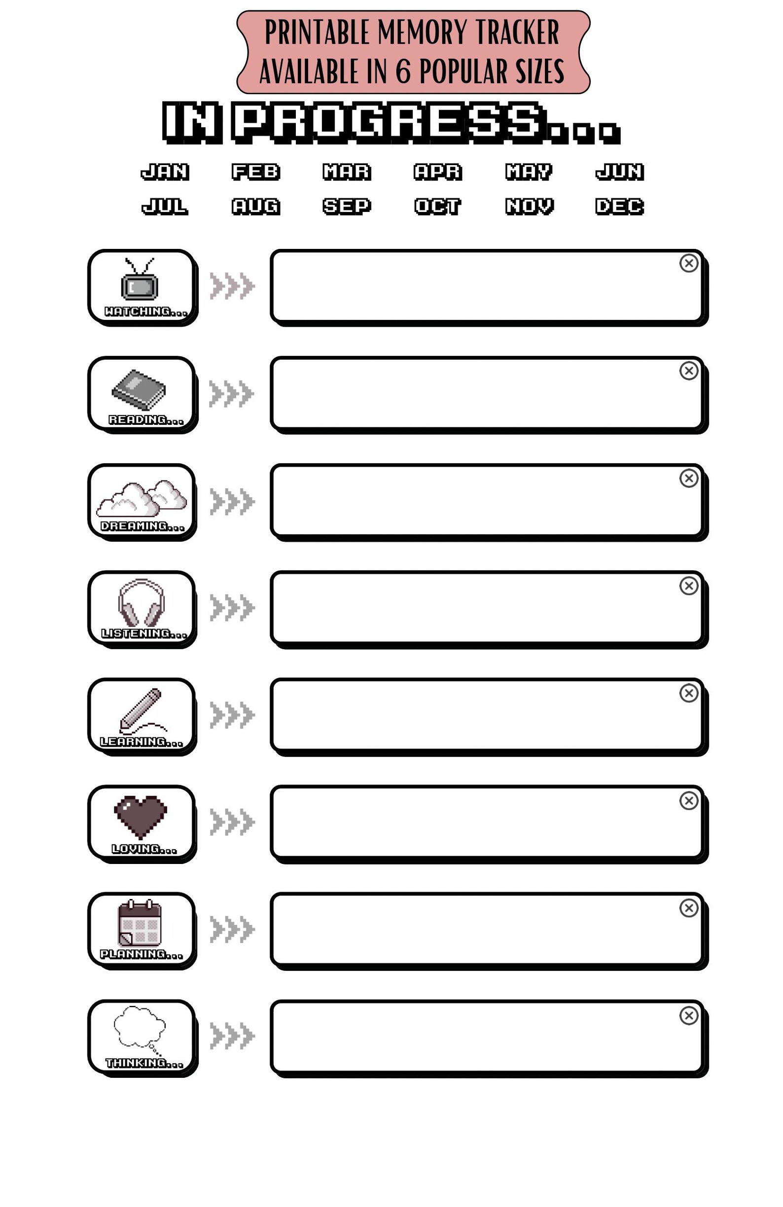 Printable Life Tracker For Gamer Memory Tracker For Current Event Log For Memory Planner For