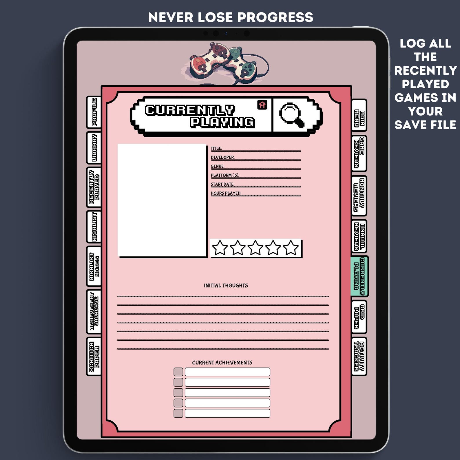 Interactive Digital Gaming Journal – Cute Pastel Pink Planner for ...