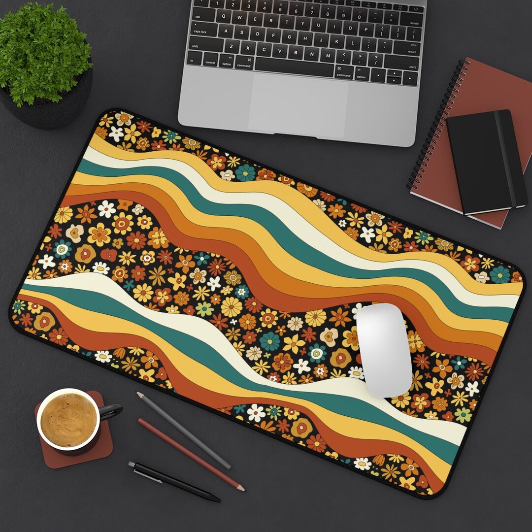 Retro Groovy Floral Desk Mat 1970s Trippy Hippie Office Desk - Etsy