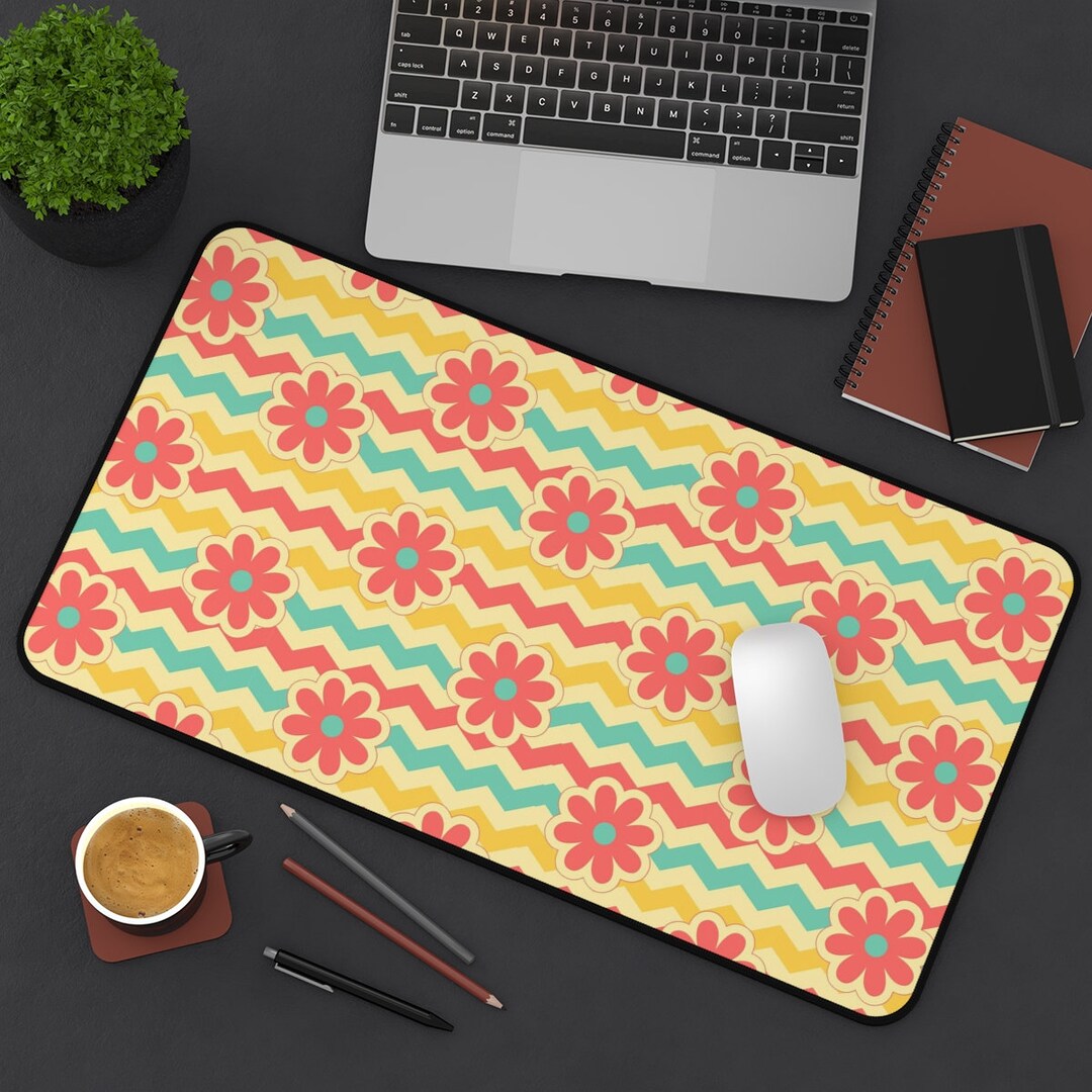Retro Floral Desk Mat Groovy Vintage Office Desk Accessories - Etsy