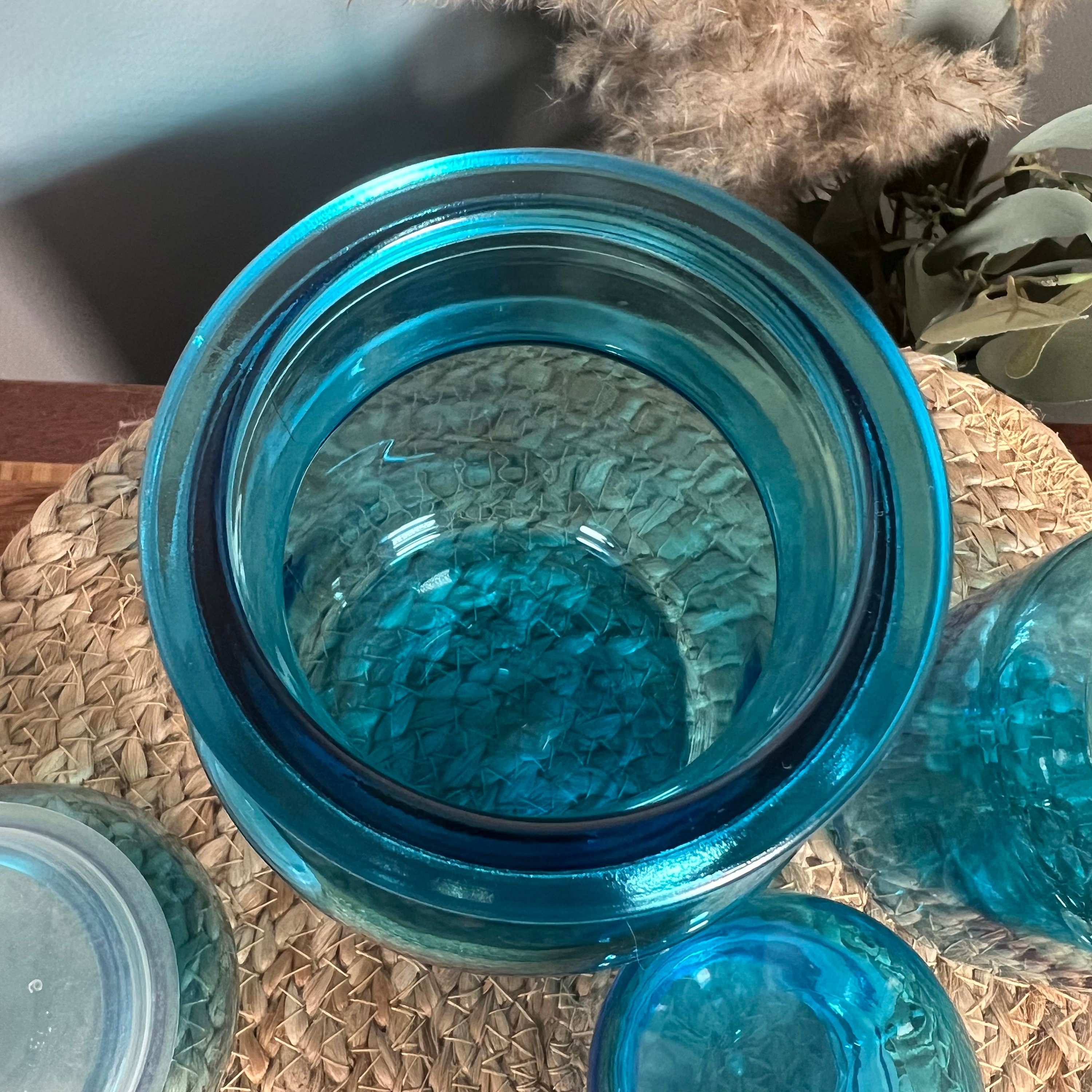 Vintage Aqua Blue Bubble Lid Apothecary Jars Made in Belgium - Etsy