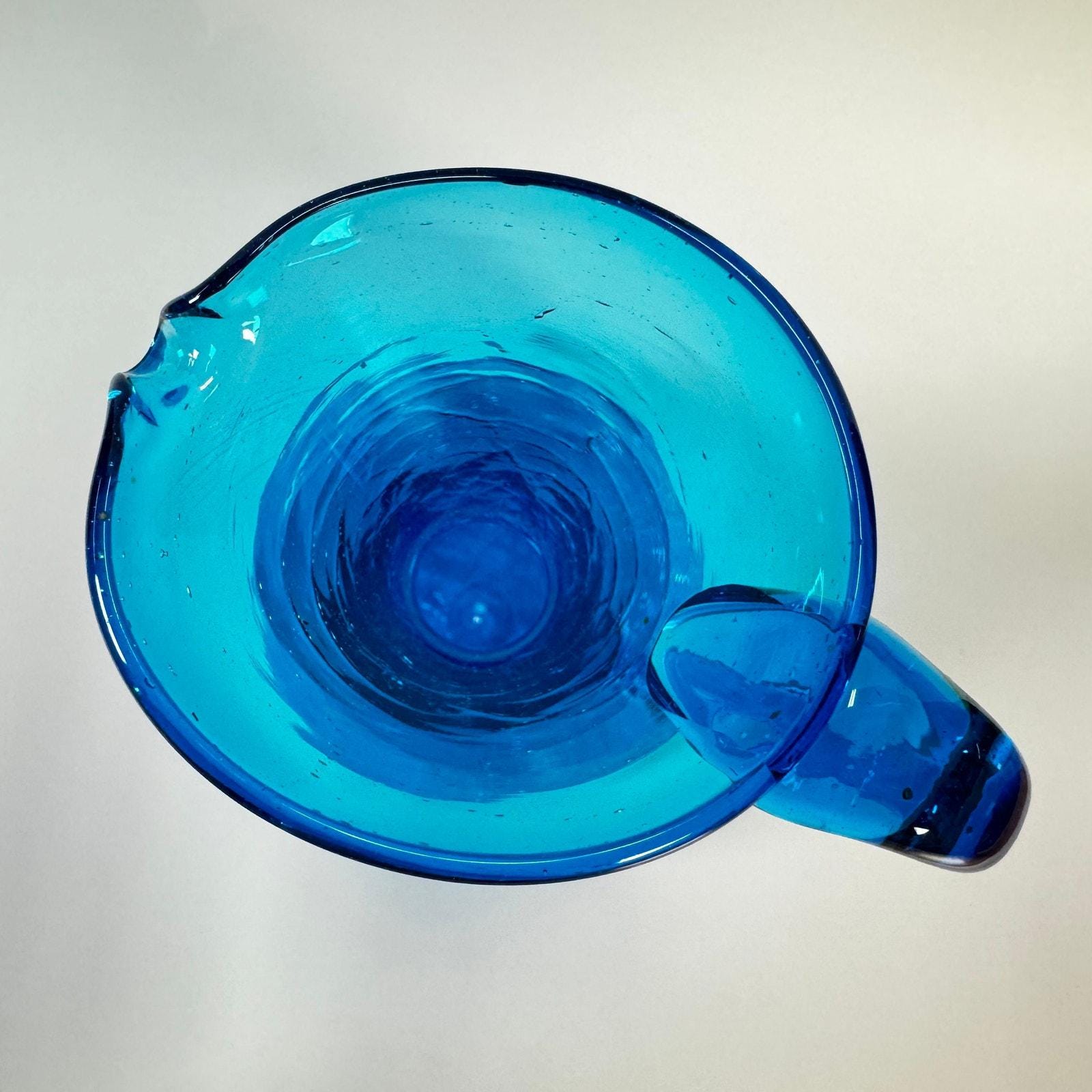 Vintage Turquoise Blue Crackle Glass Pitcher - Etsy