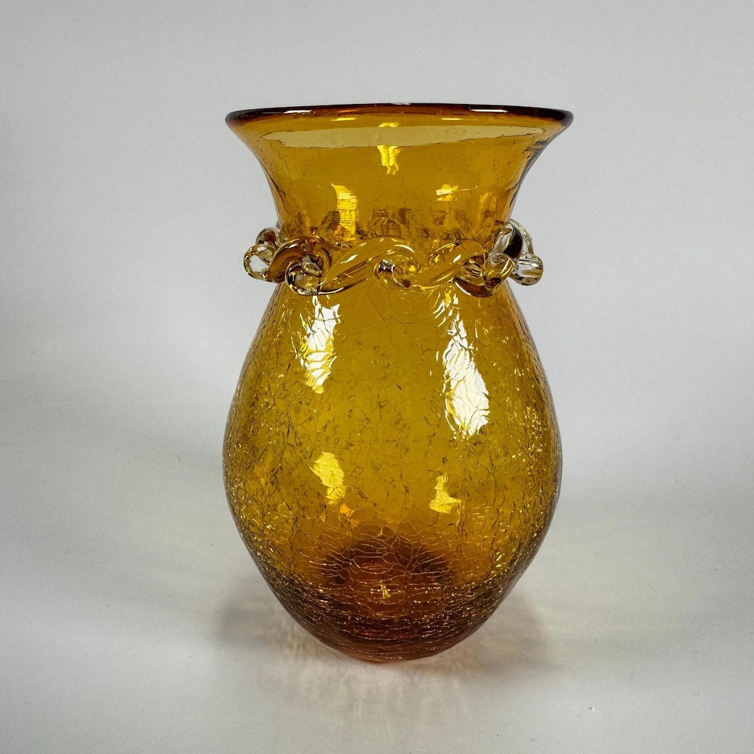 Amber Crackle Glass Vase