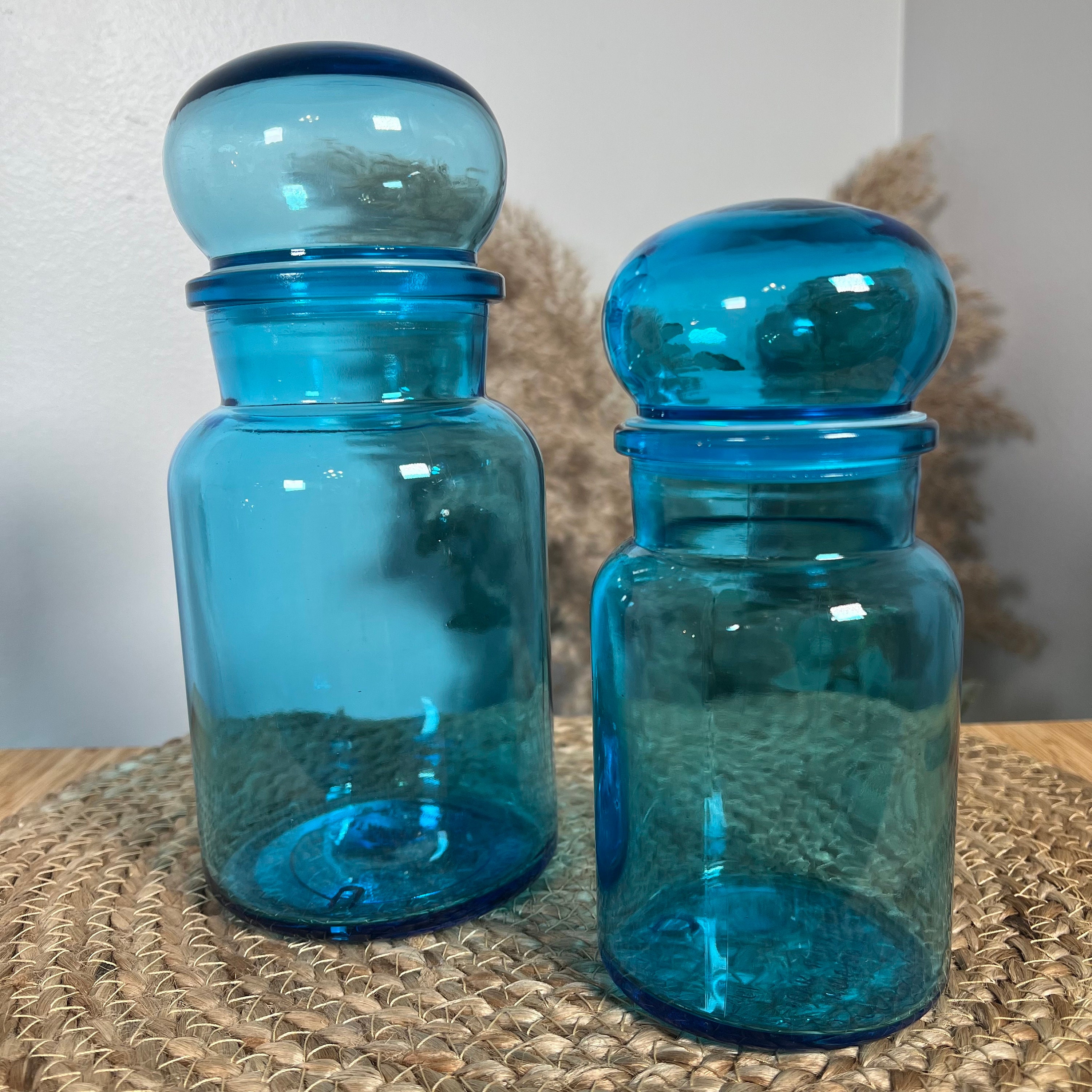 Vintage Aqua Blue Bubble Lid Apothecary Jars Made in Belgium - Etsy